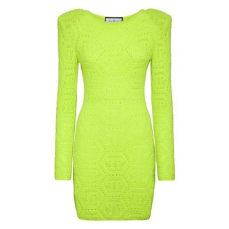 Philipp Plein Femme, Robes, Jaune, Taille: 40 FR Fluo Knit Mini Dress Monogram