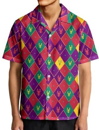 Generic Chemise Mardi Gras pour homme | Imprim&eacute; homard diamant - Chemise d&eacute;t&eacute; boutonn&eacute;e pour la plage | Haut ample | Pour f&ecirc;te, Carnival Lobster-20, 3XL