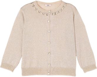 Oltre Femme, Pulls, Jaune, Taille: 40 FR Cardigan Lurex avec Broderie de Bijoux