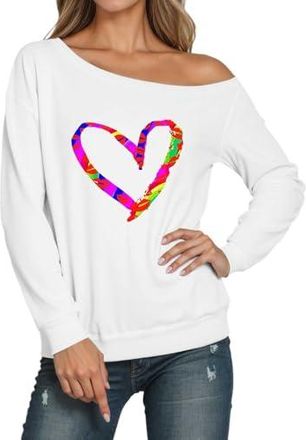 Generic Sweat-shirt &agrave; manches longues et &eacute;paules d&eacute;nud&eacute;es pour femmes, pull ample, d&eacute;contract&eacute;, col rond, tunique avec motif imprim&eacute; pour lautomne et lhiver, 