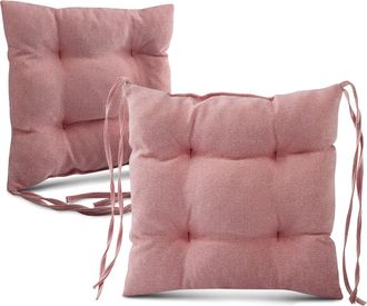 MG Design 2er-Set Stuhlkissen 40x40 cm rosa - Stuhlkissen mit Bändern, Steppkissen, Bodenkissen - Sitzkissen für Gartenstuhl, für Indoor und Outdoor, Outdoor St