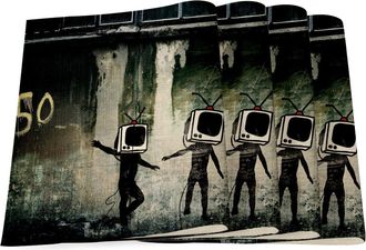 Fabulous Tischsets aus Leinen, Banksy TV Heads Street Art Graffiti, gro&szlig;, 40 x 28,5 cm, 4 St&uuml;ck