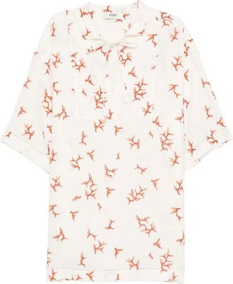 Fendi Gebundenes Minikleid mit Korallen-Print - Weiß