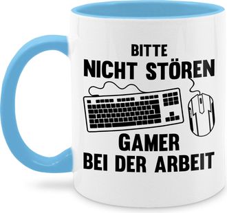 Shirtracer Tasse Tassen 325ml - Statement - Bitte nicht stören Gamer bei der Arbeit - 325 ml - Hellblau - gamers mug kaffetassen sprüche statements zock cup game