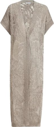 Brunello Cucinelli Femme, Pulls, Beige, Taille: 40 FR Long Cardigan Dazzling Water Lillies