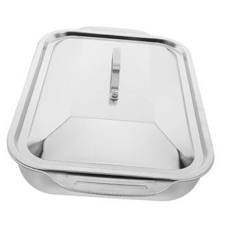 Holibanna Rechteckige Edelstahl Grillplatte Fischform Tiefe Backform Mit Deckel Multifunktional F&uuml;r Ofen Grillpartys