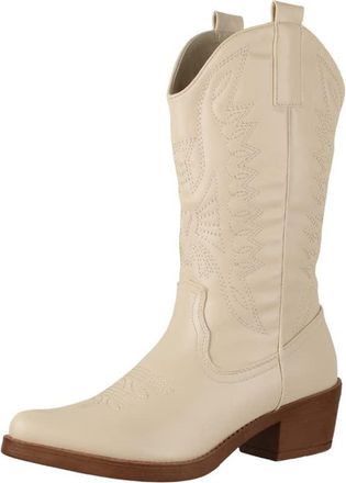 Elara Damen Cowboy Stiefel Biker Boots Chunkyrayan 301-A32PZ Beige PU-38