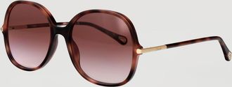 Chlo&eacute; Cat-Eye-Sonnenbrille in Schildpatt-Optik aus Acetat mit graviertem Logo