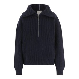 Malo Rippstrick-Kaschmirpullover mit halbem Rei&szlig;verschluss - - Knitwear - Damen - Blau - S