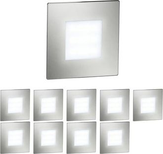 LEDs Com 10 pi&egrave;ces Lumi&egrave;re descalier LED/lampe murale encastr&eacute;e FEX pour lint&eacute;rieur et lext&eacute;rieur, carr&eacute;e, inox, 85 x 85mm, blanc froid