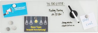 Relaxdays Magnettafel Glas, magnetisch, abwischbar, Büro & Zuhause, Magnete & Stift, Whiteboard HxB: 20 x 60 cm, weiß