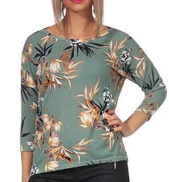 Only Only Femme Onlelcos 4/5 Aop Top Jrs Noos Pull, Multicolore (Chinois Green Aop: Flower Coll1), L EU