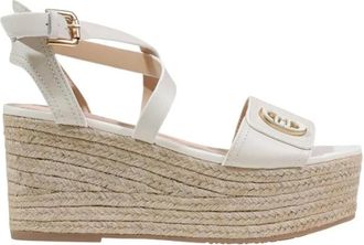 Liu Jo Femme, Chaussures, Blanc, Taille: 37 EU Sandales compens&eacute;es en cuir &agrave; plateforme et bout ouvert avec boucle