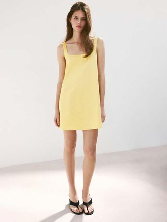 Mango Robe coton &eacute;vas&eacute;e jaune pastel - Femme - M - MANGO