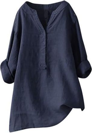 Generic Chemisier long en mousseline pour femme - Chemisier ample surdimensionné - T-shirt long - Col en V - Grandes tailles - T-shirt décontracté - Couleur u