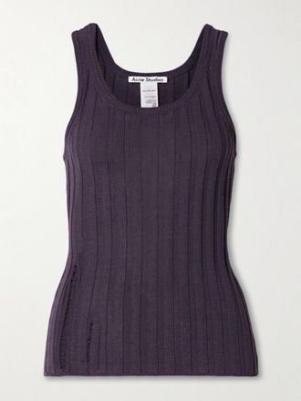 Acne Studios Tanktop Aus Einer Gerippten Biobaumwollmischung In Distressed-optik - Lila