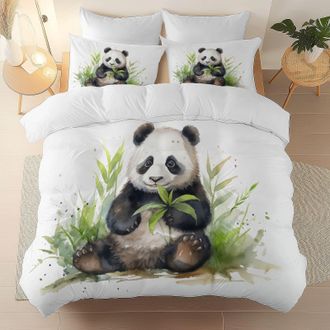 Generic Bettw&auml;sche Set Wei&szlig; Aquarell Niedlich Tier Panda Weich Bettbezug, 3teilig - 1 Bettw&auml;sche 135 x 200 cm und 2 Kissenbezug f&uuml;r Jugendliche Kinder mit Rei