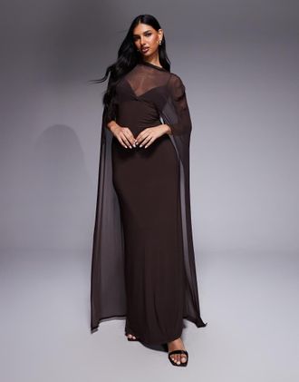Asos Robe longue avec d&eacute;tail cape oversize - Chocolat-Brown