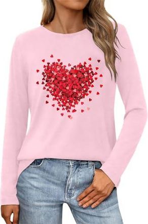 Generic Chemises de Saint-Valentin 2026 pour femmes amant coeur graphique chemise Valentine Pull &agrave; manches longues, rose, XXL