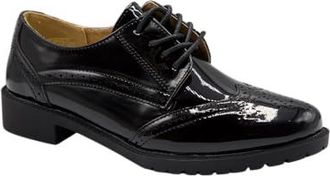 Primtex Derbies femme noires vernies semelle interieure cuir baskets elegantes talon carre a motifs - Noir - Taille 36 EU