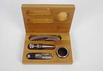 Birambeau Wein-Geschenkset aus Bambus mit Korkenzieher, konischem Korkenzieher, Ausgie&szlig;er und Tropfstopp