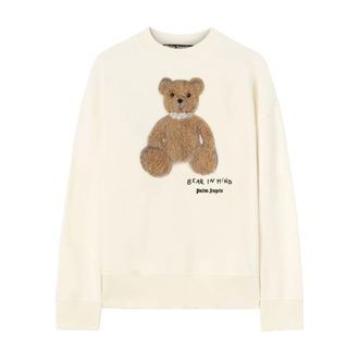 Palm Angels Homme, Sweatshirts et sweats &agrave; capuche, Blanc, Taille: XL Pull Logo Courbe