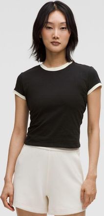 lululemon Baby Tee court ringer en coton biologique pour Femmes - Noir - Taille 2XS