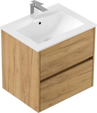 Magnolia Home Badm&ouml;bel Taifun und Waschtisch 60cm 2 Greifraum SoftClose Ausz&uuml;ge eiche gold