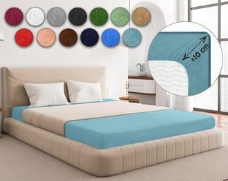 Sesto Senso Sesto Senso Drap Housse 200x200 Bleu Eponge avec Elastique 100% Coton