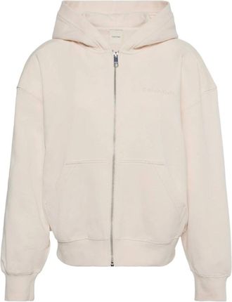 Calvin Klein Femme, Sweatshirts et sweats &agrave; capuche, Beige, Taille: 42 FR Terry Standard Logo FZ Sweat &agrave; capuche
