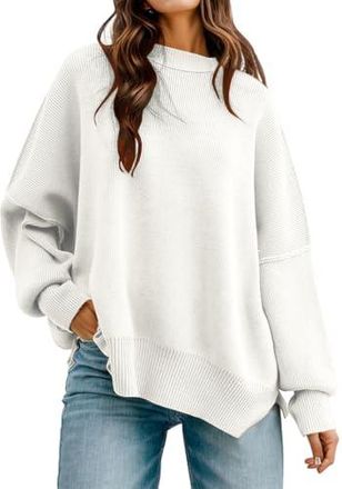 OLIPHEE Pull Femme Chic et Elegant T-Shirt Manches Longues Pull Col Rond Couleur Unie Tunique Femme Longue Sweatshirt Femme Pull Casual Pullover Automne Hiver