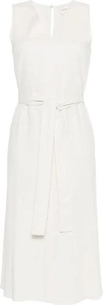 Calvin Klein Femme, Robes, Blanc, Taille: 42 FR V-neck Belted A-line Midi Dress
