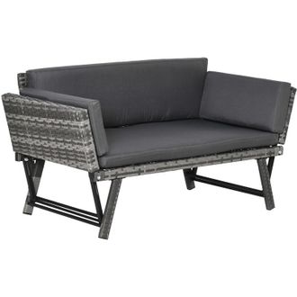 OUTSUNNY Polyrattan Gartensofa 2 Sitzer Gartenm&ouml;bel Loungesofa Gartenbank Gartenliege klappbar Armlehnen Stahl Grau 129 x 63 x 67 cm