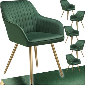 TecTake Esszimmerstuhl, gesteppter Samtstoff Stuhl, mit Armlehnen, als Essgruppe, Küchenstühle modern, gemütlicher Sessel Wohnzimmer, Dining Lounge, Schminkti