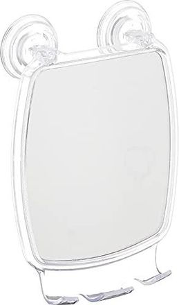 InterDesign iDesign Power Lock Rasierspiegel, rechteckiger Schminkspiegel aus Kunststoff mit zwei starken Saugnäpfen, durchsichtig