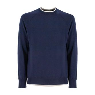 Eleventy Homme, Pulls, Bleu, Taille: L Pull Ras du Cou en Fil Fin