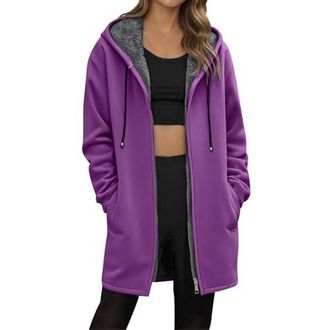 Generic Veste Polaire Femme Sweat &Agrave; Capuche Manteau Long Femme Hiver Sweatshirt Polaire Zipp&eacute; Sweat a Capuche Hiver avec Poche Manches Longues Jacket Grandes 