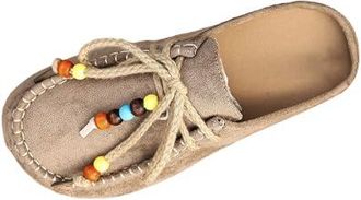 Generic Chaussures plates dos nu pour femme - Bout rond - Style ethnique rétro - Respirantes et confortables - Pour lintérieur et lextérieur, kaki, 39.5 EU