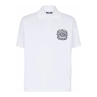 Balmain Polo-Shirt aus Baumwolle mit &Eacute;cusson-Print - - Tops - Herren - Wei&szlig; - L