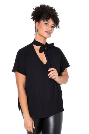 Miamoda Damen große Größen Übergrößen Plus Size Schluppenbluse, A-Linie, Satin, Flügel-Halbarm schwarz 50 839519100-50