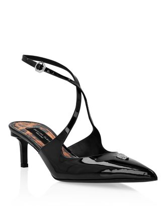 Philipp Plein Leather Sandals Low Heels Skull Strass