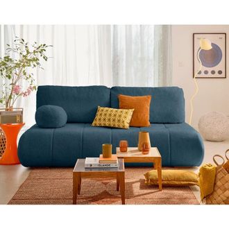 Best Mobilier Bowie - 3-sizter schlafsofa truhe + inkl. Rundes kissen aus texturiertem stoff - blau