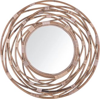 Beliani Einzigartiger Wandspiegel aus Rattan mit rundem Rahmen in Sanbeige ø75 cm Burgis