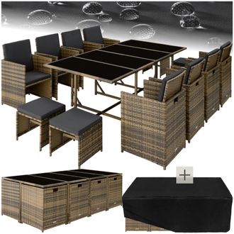 TecTake Gartenlounge Set, Polyrattan Gartenm&ouml;bel Set, 8+4+1 Sitzgruppe, 8 St&uuml;hle 4 Hocker 1 Tisch, Balkon M&ouml;bel als W&uuml;rfel verstaubar, f&uuml;r Garten, Balkon, Ter