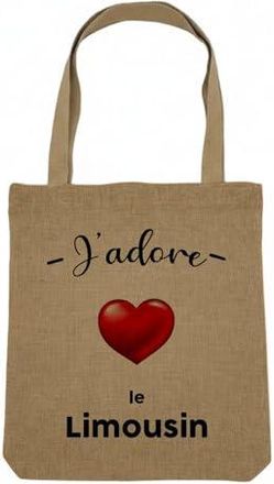 Fabulous Sac Shopping Tote Bag Aspect Lin - Jadore Le Limousin Region de France Limoges - Sac de Courses Toile Epaisse 360g Beige Naturel Cabas Port&eacute; Epaule So