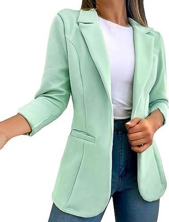 Generic Vestes pour femmes 2026 couleur unie minimaliste manches longues veste automne mode, Vert, XXL