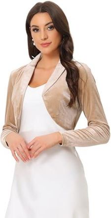 Allegra K &Eacute;l&eacute;gant haussement d&eacute;paules en velours Costume dHalloween pour Femmes Cocktail Open Front Bolero Crop Cardigan Or clair L