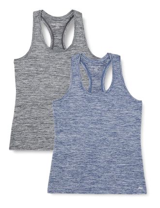 Amazon Essentials Damen Active Quick Dry Tech Stretch Racerback-Tanktop (in Übergröße erhältlich), 2er-Pack, Schwarz Heide/Marineblau Heidekraut, XL