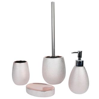 axentia Badezimmer-Set aus Steingut 4-teilig Ros&eacute;gold Glitzer - Badezimmerzubeh&ouml;r-Set mit Seifenspender, Zahnputzbecher, Seifenschale & WC-Garnitur