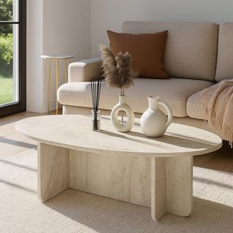 Moebel17 Couchtisch Luminous Schwarz Holzoptik, geometrisches Gestell, modern, beistelltisch, Tisch, kaffeetisch, 120x39,8x60 cm, 93434 (Beige)